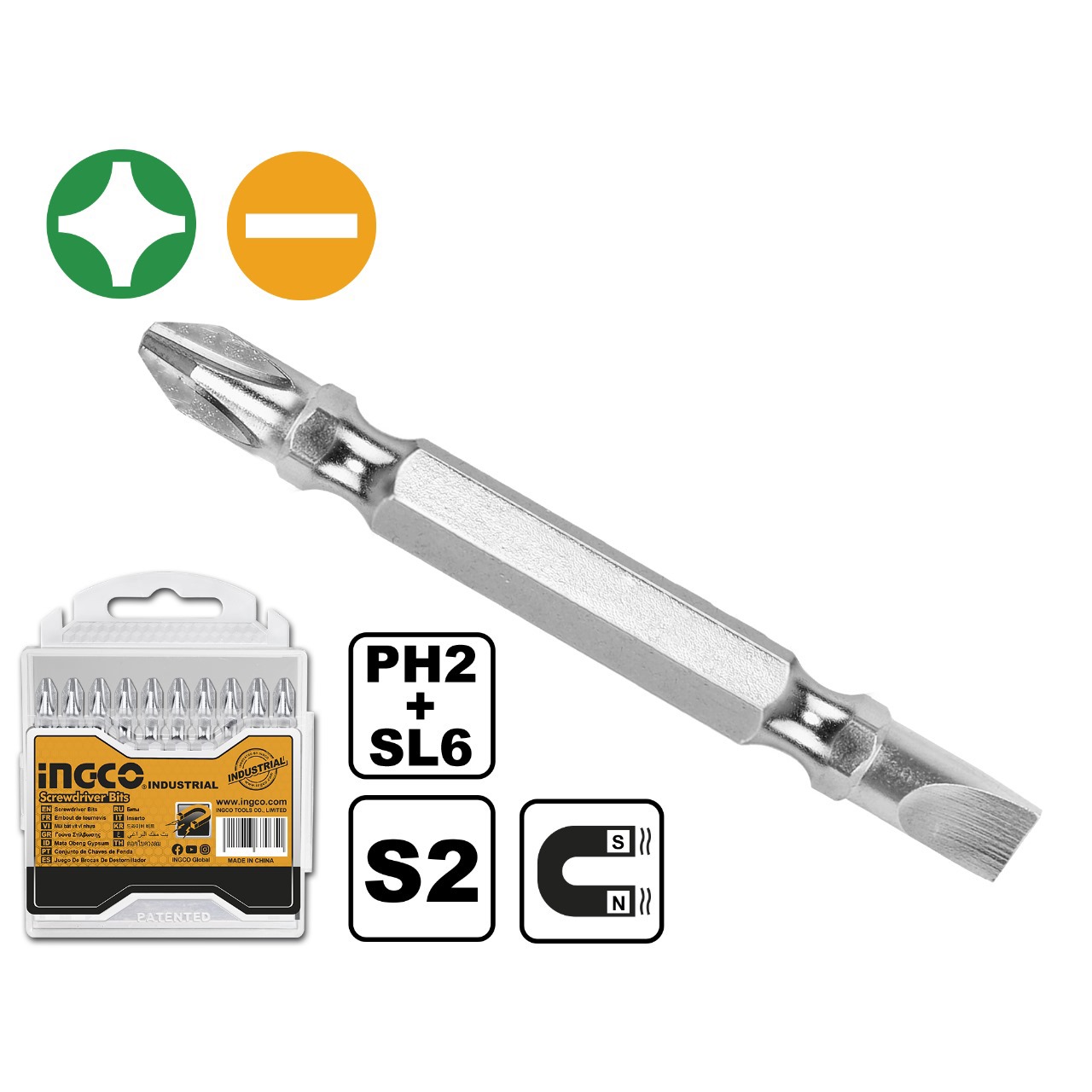 Ingco Screwdriver Bit Double Ended PH2 + SL6 10 Piece - Gimme Now